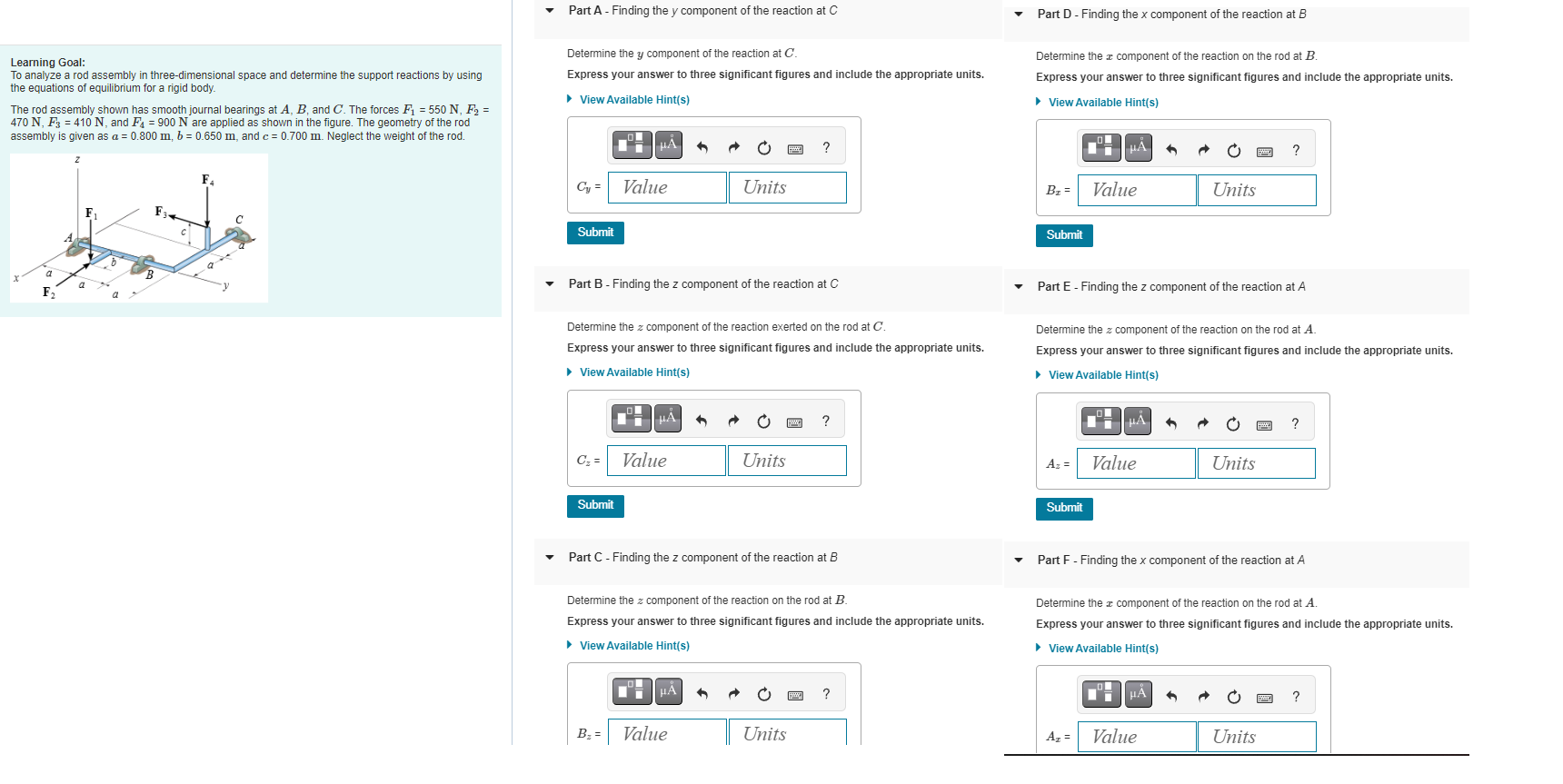 Solved Part A - ﻿Finding the y ﻿component of the reaction at | Chegg.com