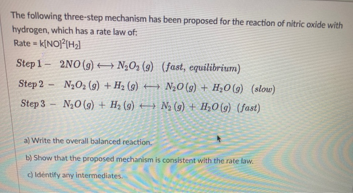 Solved The following three-step mechanism has been proposed | Chegg.com