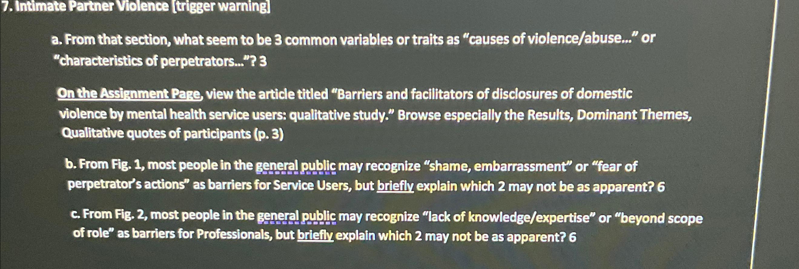 Solved Intimate Partner Violence trigger warning]a. ﻿From | Chegg.com