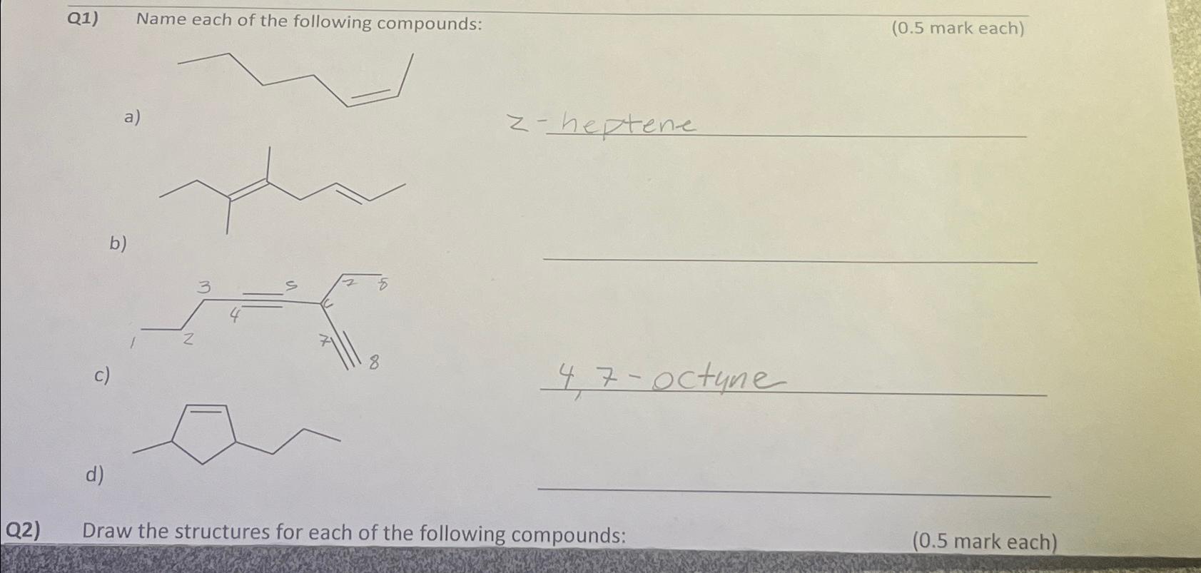 Solved Q1) ﻿Name each of the following compounds:(0.5 ﻿mark | Chegg.com