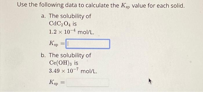 Solved Use the following data to calculate the Ksp value for | Chegg.com
