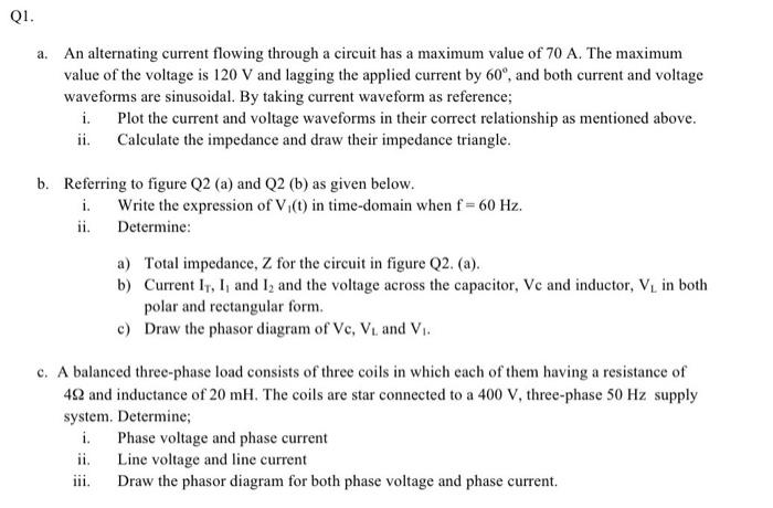 Solved QI. a. An alternating current flowing through a | Chegg.com