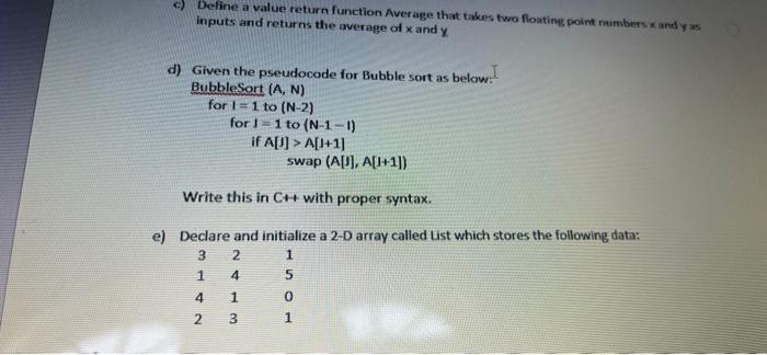 c) Define a value return function Average that takes | Chegg.com