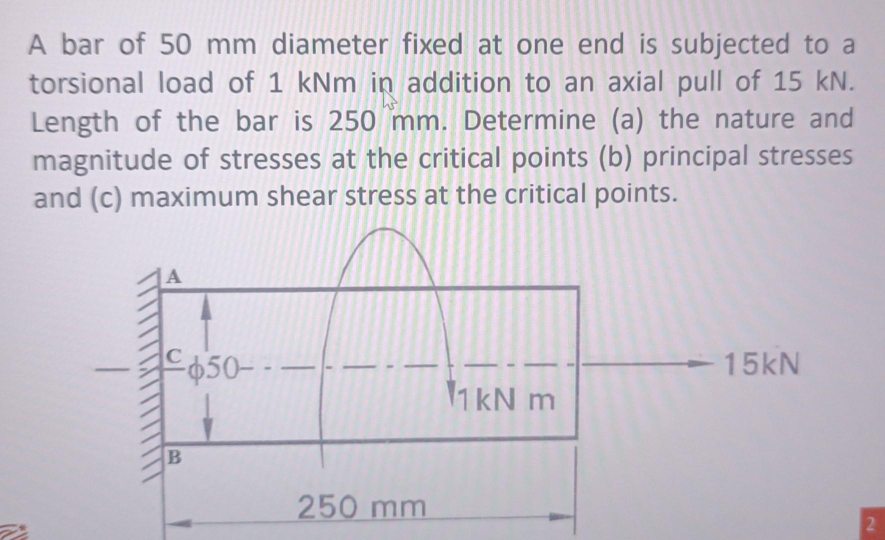 Solved A bar of 50 mm diameter fixed at one end is subjected | Chegg.com