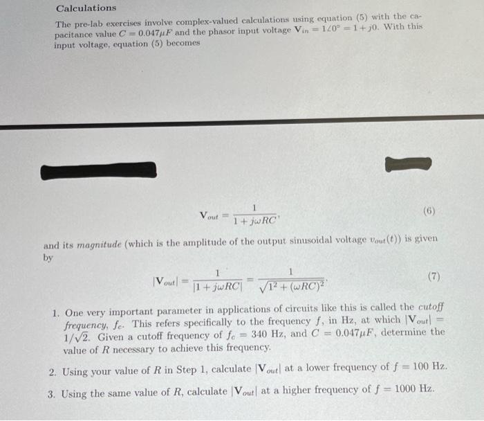 Solved Calculations The pre-lab exercises involve | Chegg.com