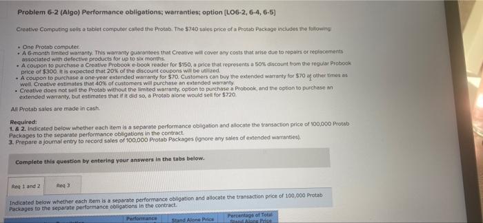 Solved Problem 6-2 (Algo) Performance obligations, | Chegg.com