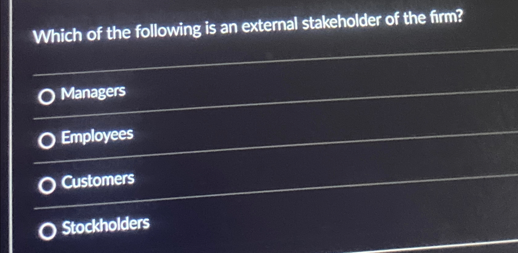 Solved Which of the following is an external stakeholder of | Chegg.com