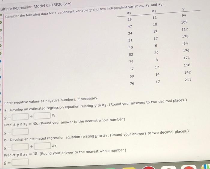 Solved y 22 ultiple Regression Model CH15F20 (V.A) Consider | Chegg.com