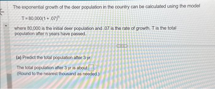 Solved The exponential growth of the deer population in the | Chegg.com