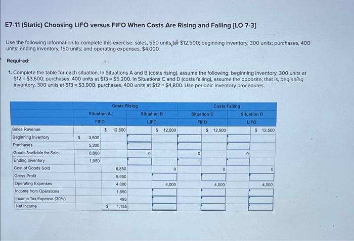 Solved E7-11 (Static) Choosing LIFO versus FIFO When Costs | Chegg.com