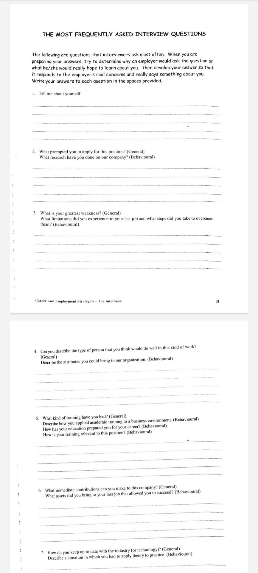 THE MOST FREQUENTLY ASKED INTERVIEW QUESTIONS The | Chegg.com