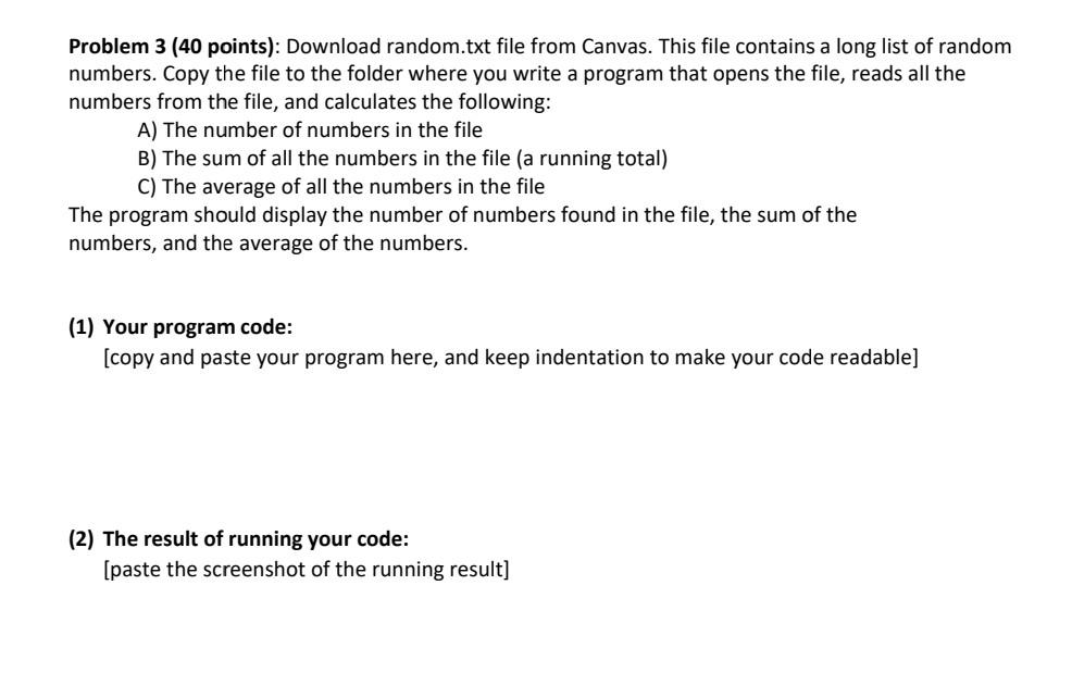 Solved Problem 3 (40 points): Download random.txt file from | Chegg.com