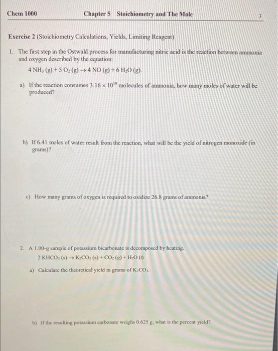 Solved Chem 1000 Chapter 5 Stoichiometry and The Mole | Chegg.com
