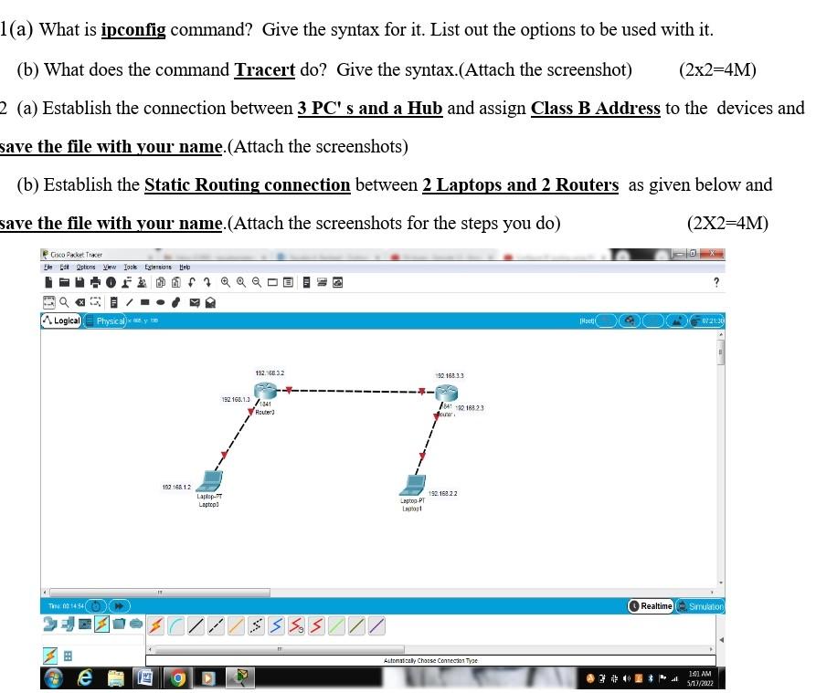 Solved 1(a) What is ipconfig command? Give the syntax for | Chegg.com