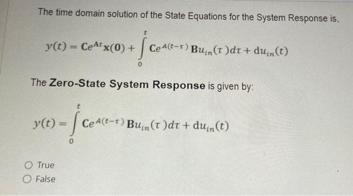 Solved The time domain solution of the State Equations for | Chegg.com