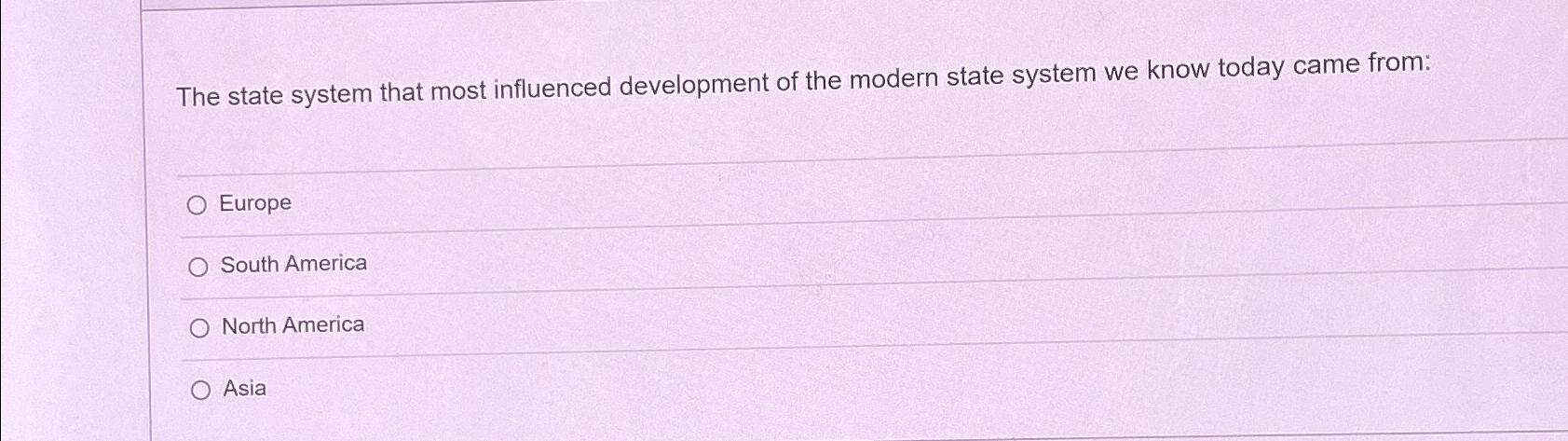 Solved The state system that most influenced development of | Chegg.com