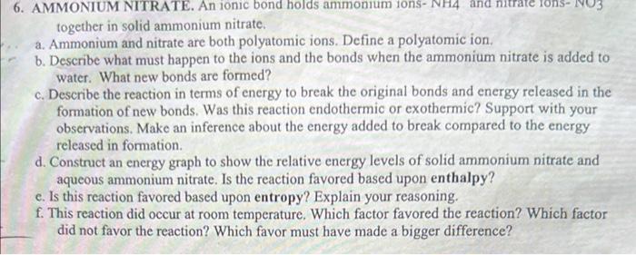 Solved together in solid ammonium nitrate. a. Ammonium and | Chegg.com