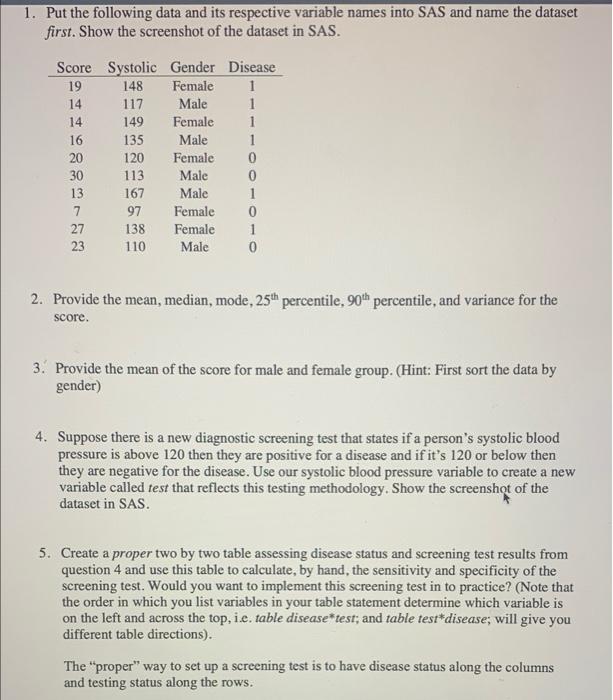 Solved 1. Put the following data and its respective variable | Chegg.com