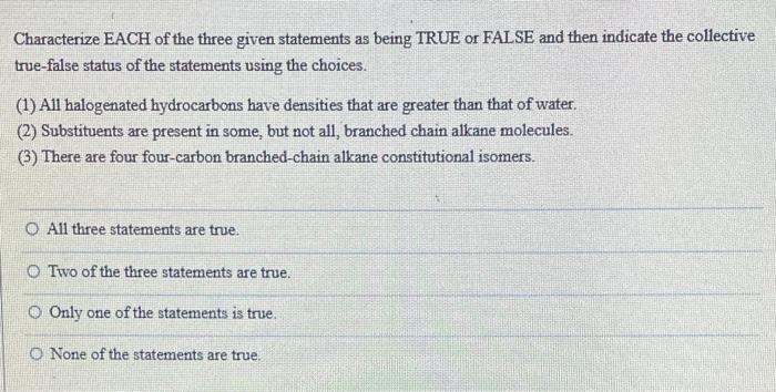 Solved Characterize EACH of the three given statements as | Chegg.com