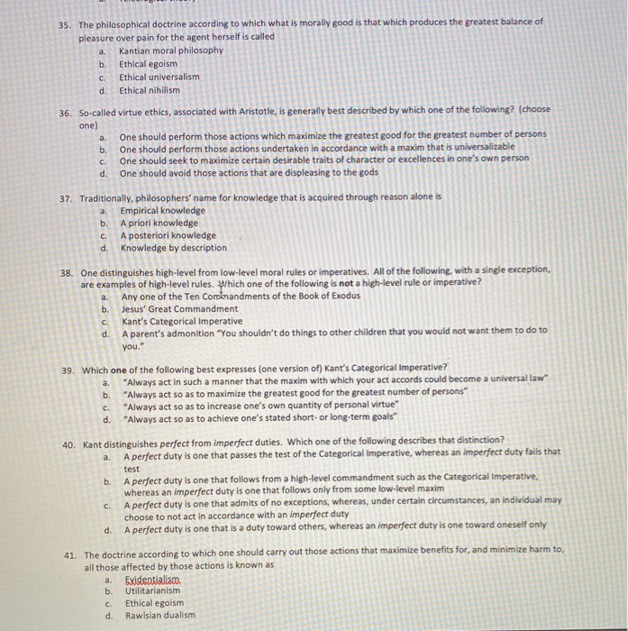 35. The philosophical doctrine according to which | Chegg.com