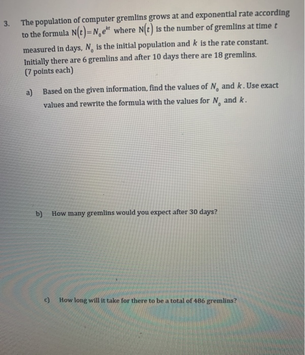 Solved 3. The population of computer gremlins grows at and | Chegg.com