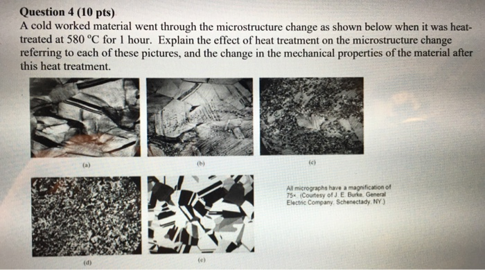 Solved Question 4 (10 pts) A cold worked material went | Chegg.com