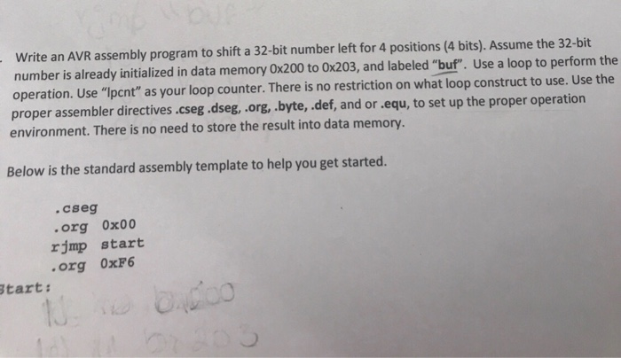 -Write an AVR assembly program to shift a 32-bit | Chegg.com