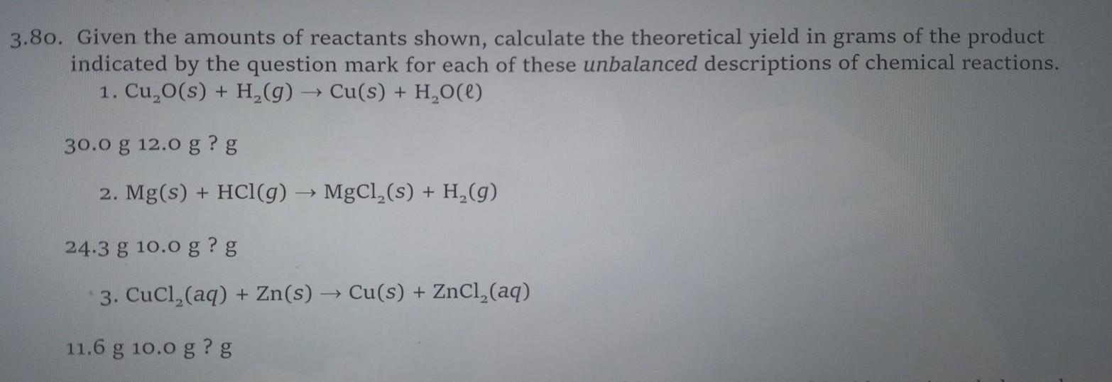 Solved 3.80. Given the amounts of reactants shown, calculate | Chegg.com
