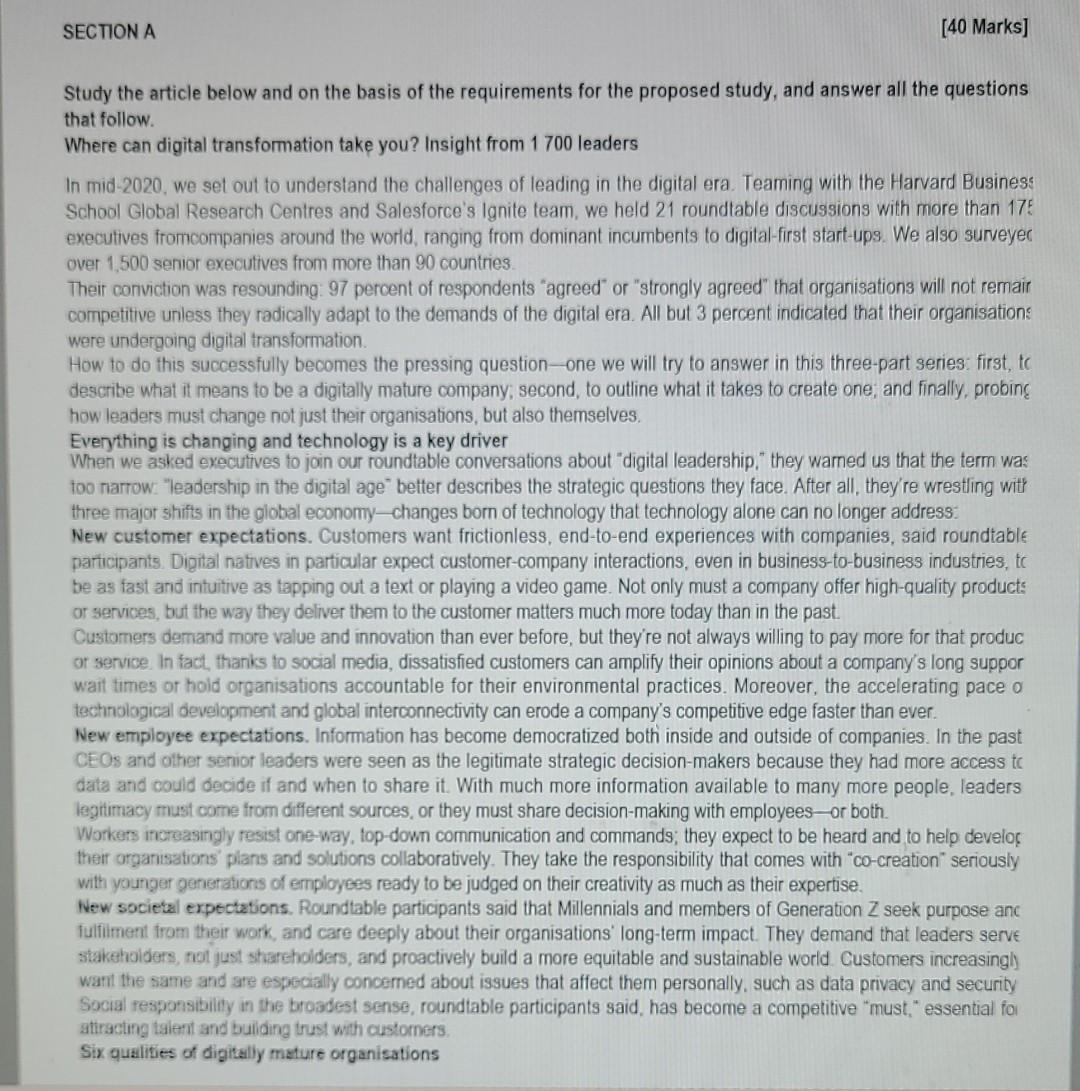 Solved SECTION A [40 Marks] Study the article below and on | Chegg.com