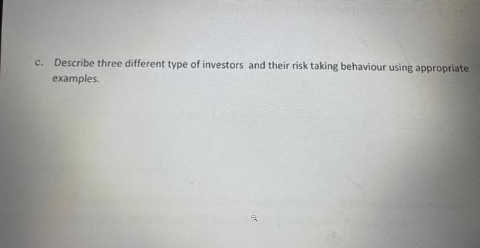 Solved c. Describe three different type of investors and | Chegg.com
