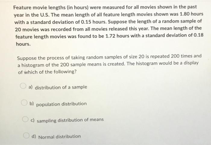 Solved Feature movie lengths (in hours) were measured for | Chegg.com