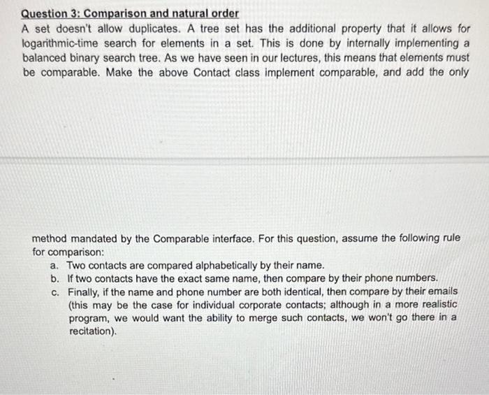Question 3: Comparison and natural order A set | Chegg.com