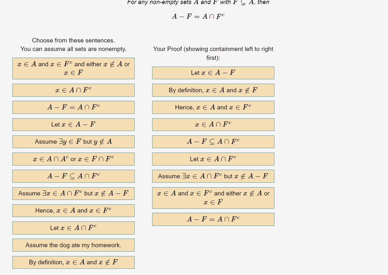 Solved For any non-empty sets A and F ﻿with F⊊A, | Chegg.com