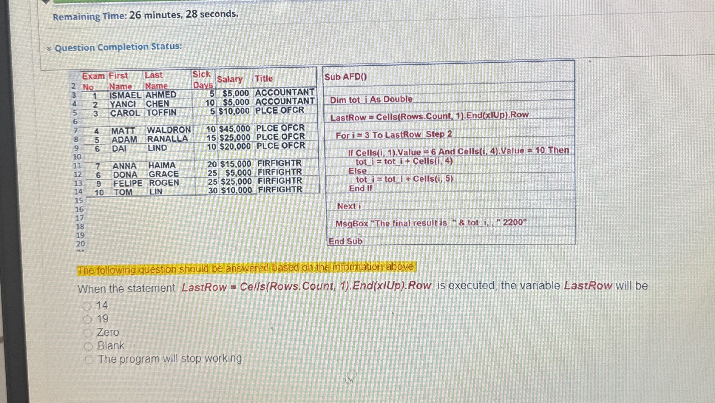Solved Remaining Time: 26 ﻿minutes, 28 ﻿seconds.~~ Question | Chegg.com