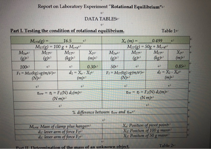 Solved Report on Laboratory Experiment "Rotational | Chegg.com
