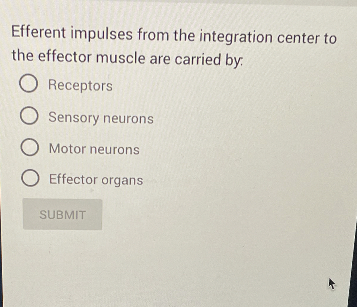 Solved Efferent impulses from the integration center to the | Chegg.com
