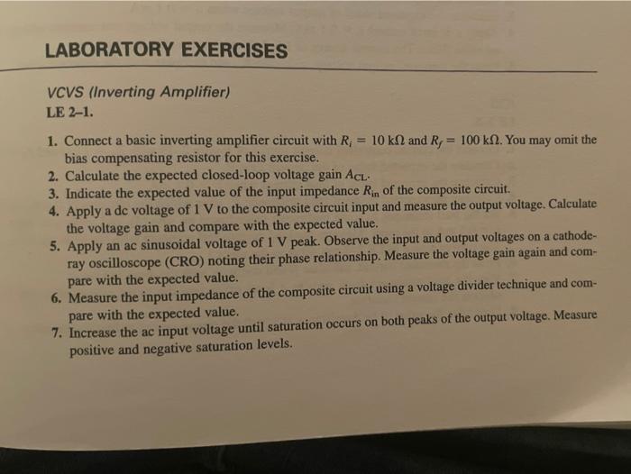 Solved LABORATORY EXERCISES VCVS (Inverting Amplifier) LE | Chegg.com