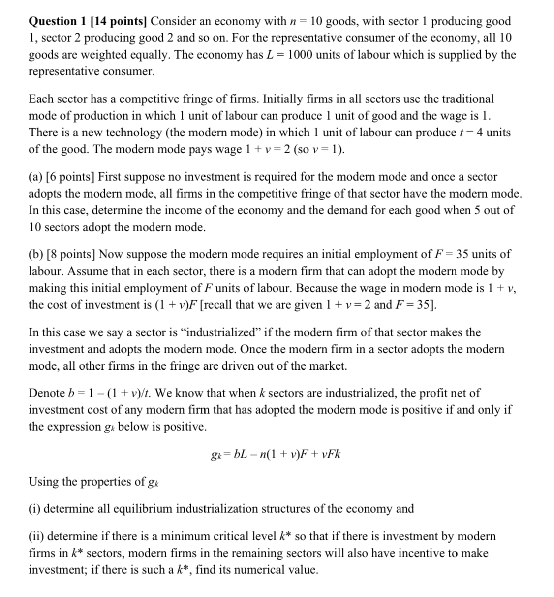 Solved Question 1 [14 ﻿points] ﻿Consider an economy with | Chegg.com
