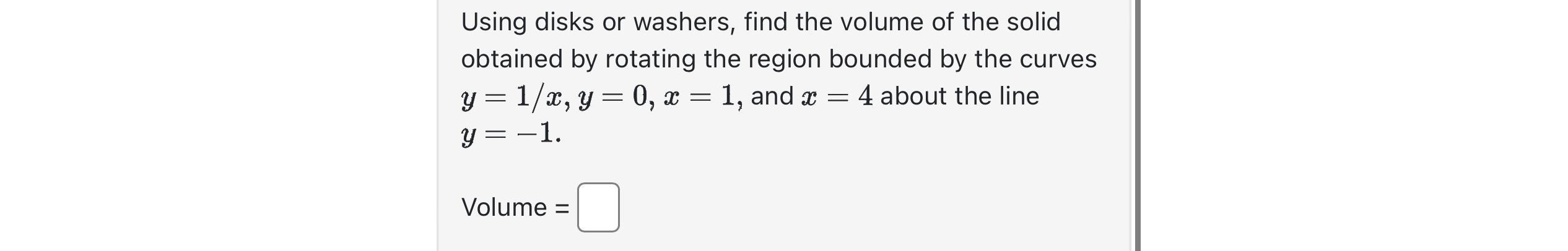 Solved Using disks or washers, find the volume of the solid | Chegg.com