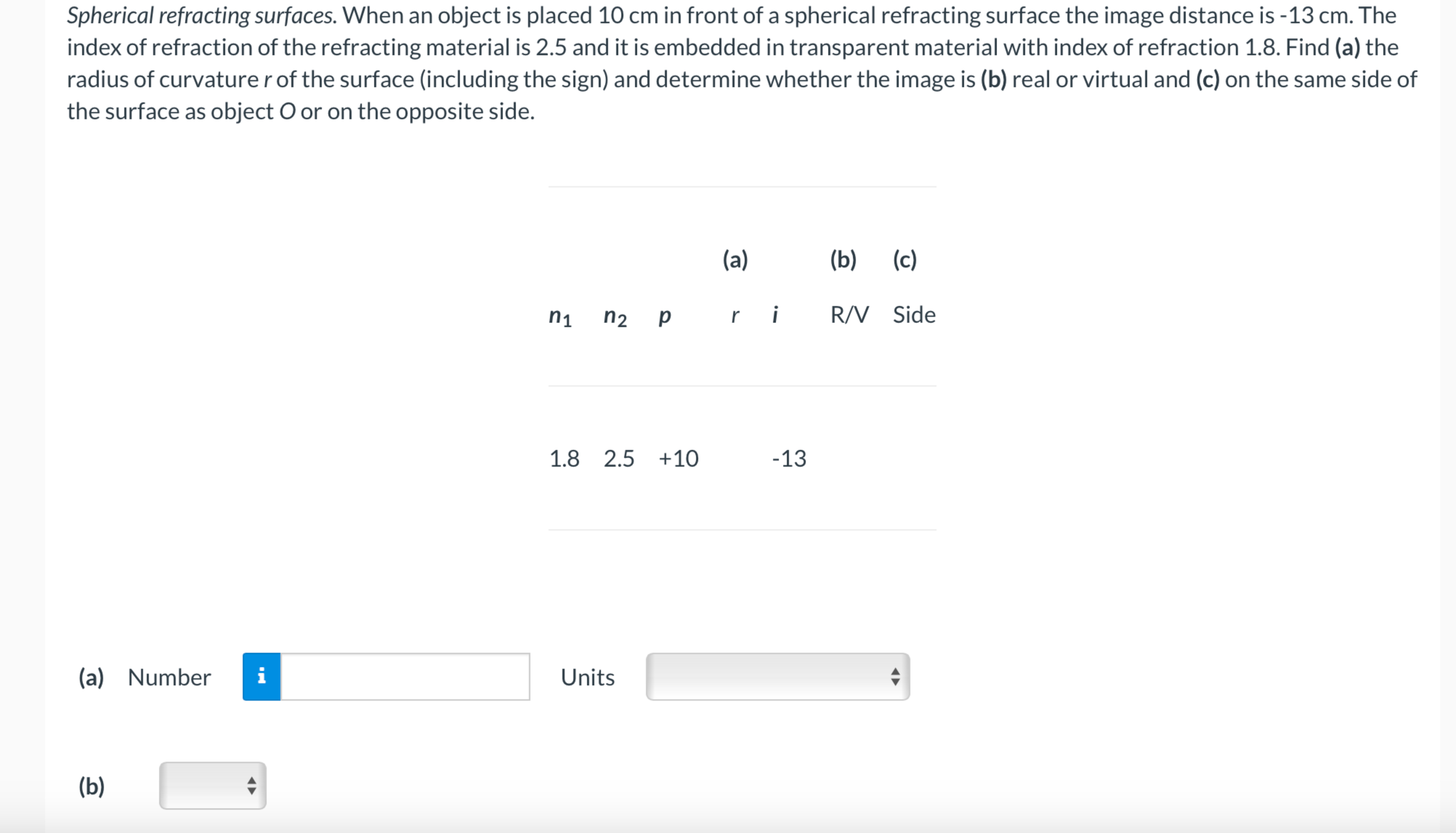 Solved Spherical Refracting Surfaces When An Object Is