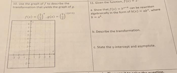 Solved 10. Use the graph of f to describe the transformation | Chegg.com