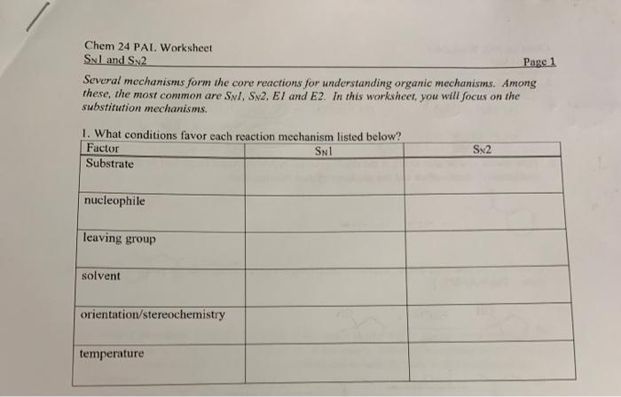 Solved Chem 24 PAL Worksheet SN and S2 Page 1 Several | Chegg.com