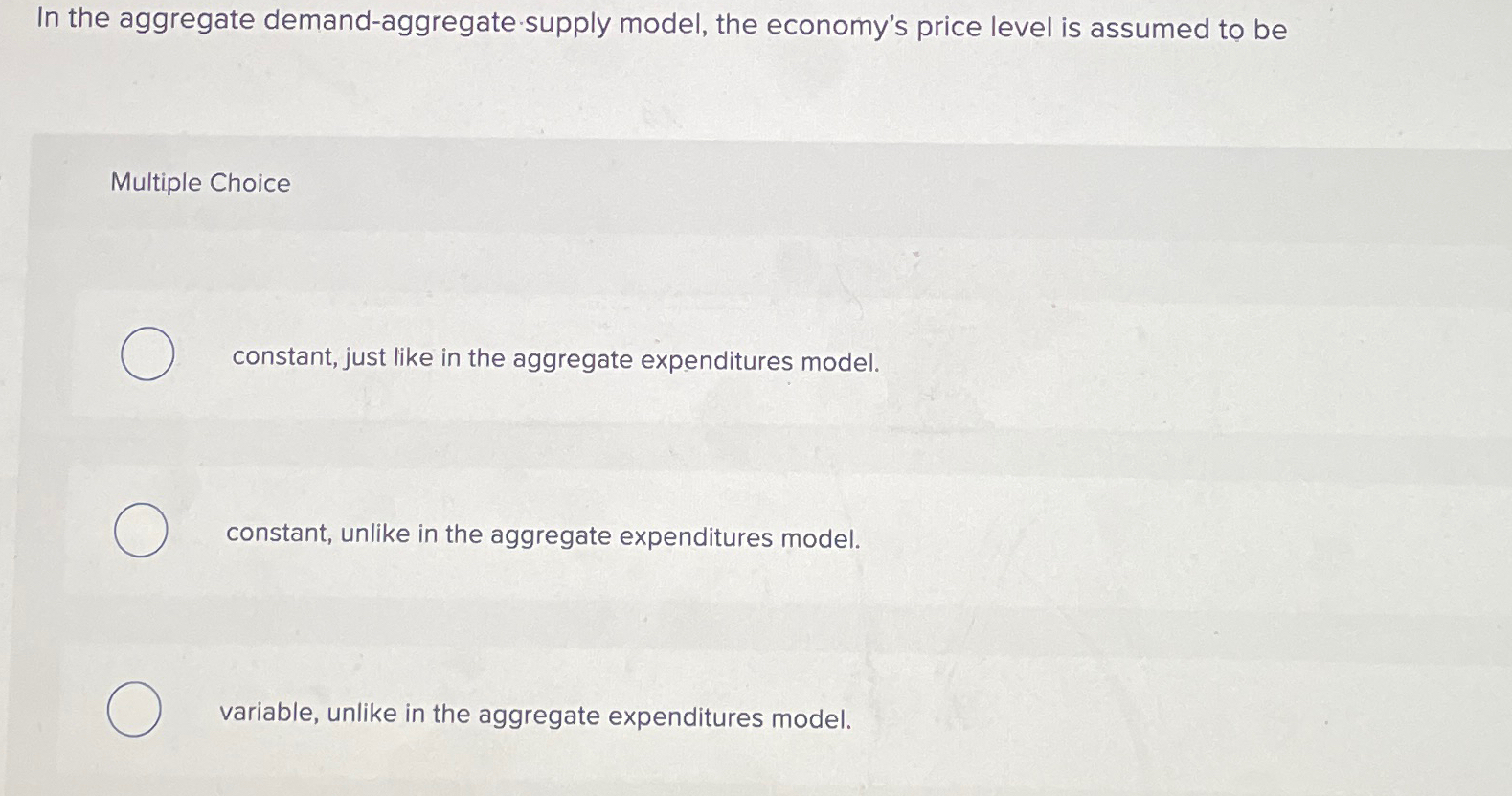 Solved In the aggregate demand-aggregate supply model, the | Chegg.com