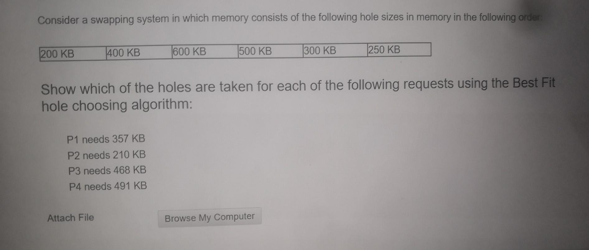Solved Consider a swapping system in which memory consists | Chegg.com