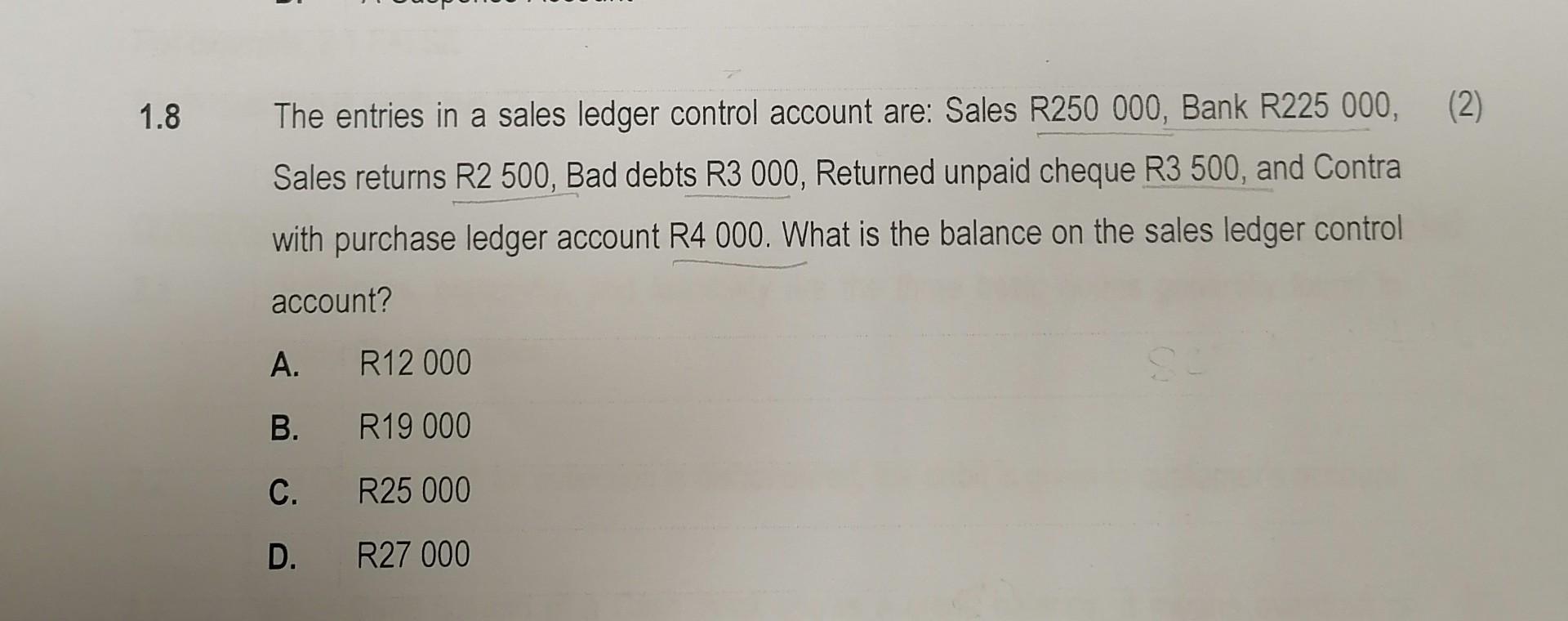 Solved 1.8 (2) The entries in a sales ledger control account | Chegg.com