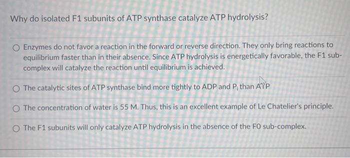 Solved Why do isolated F1 subunits of ATP synthase catalyze | Chegg.com