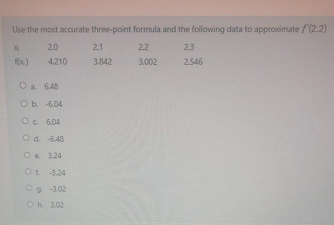 Solved Use the most accurate three-point formula and the | Chegg.com