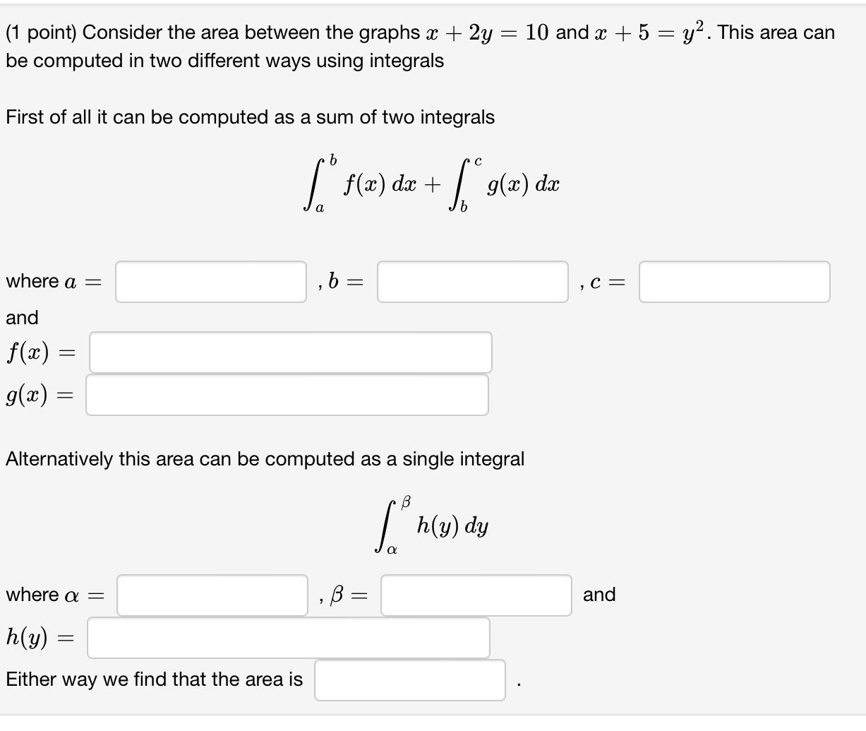 Solved ( 1 ﻿point) ﻿Consider the area between the graphs | Chegg.com