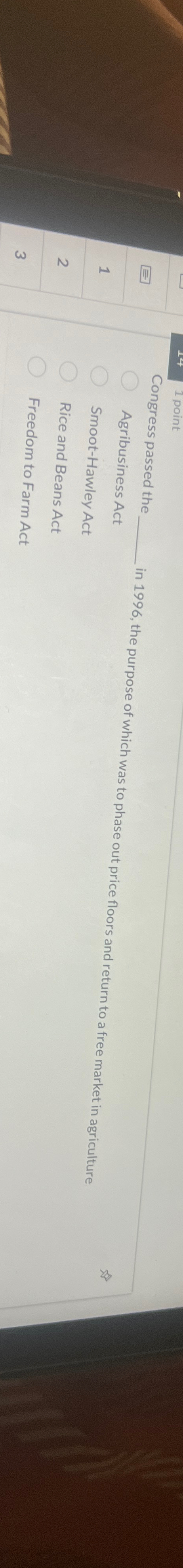 Solved 1 ﻿pointCongress passed the in 1996, ﻿the purpose of | Chegg.com