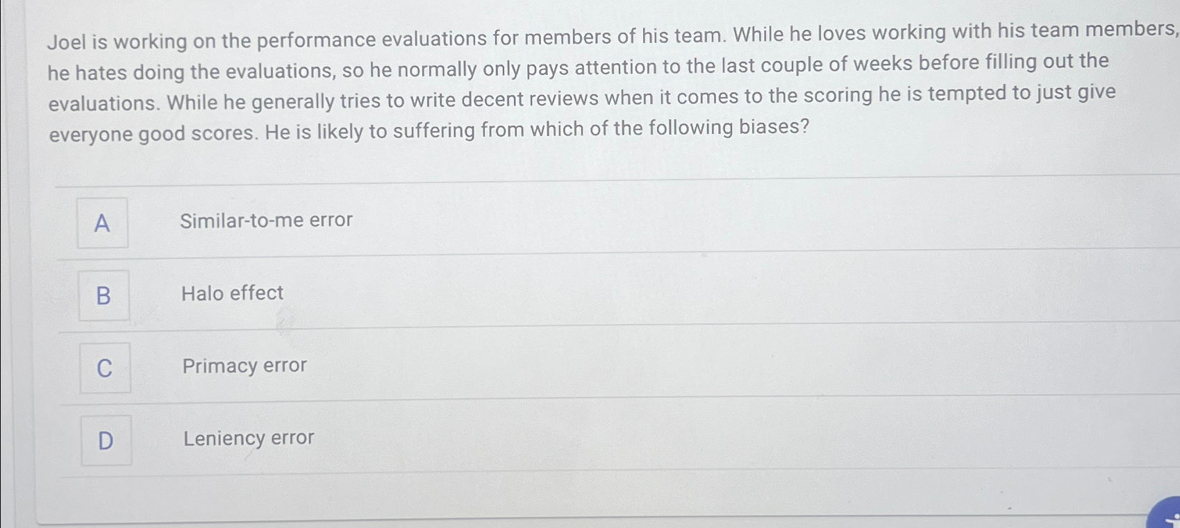 Solved Joel is working on the performance evaluations for | Chegg.com